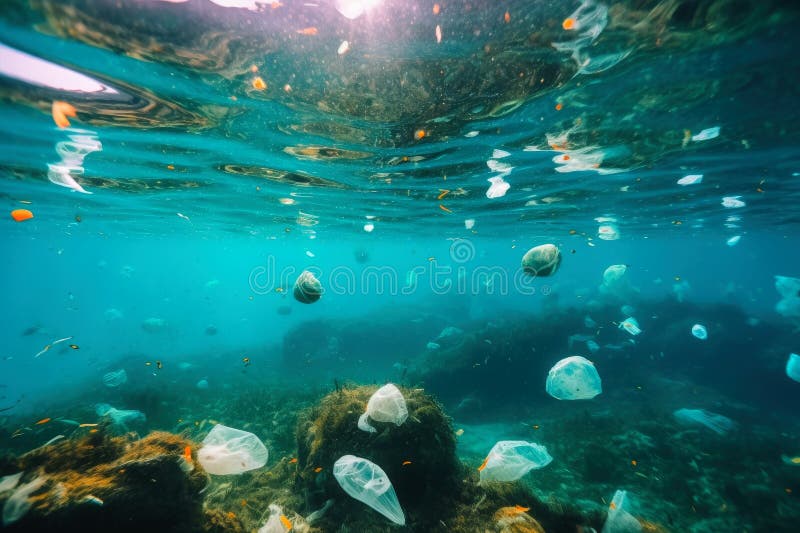 Plastic Waste Under Water in the Ocean Created with Generative AI ...