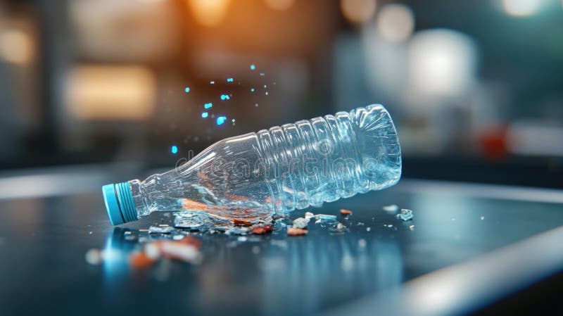 Plastic Water Bottle Falling and Shattering on Table with Splashing ...