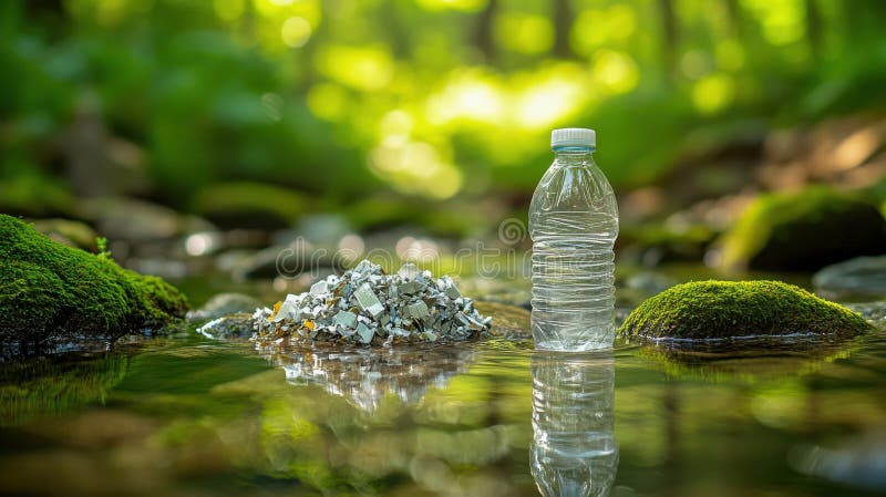 Plastic Water Bottle and Metal Waste in Forest Stream Highlighting ...