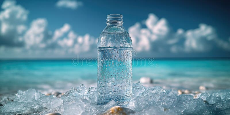 A Plastic Water Bottle Sits Atop a Stack of Melting Ice, Ready To ...