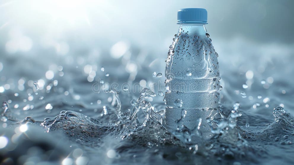Water Bottle Splashing in Water with Light Reflections Stock Image ...