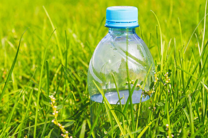 Plastic Water Bottle in Thick Green Grass in Sun. Stock Image - Image ...