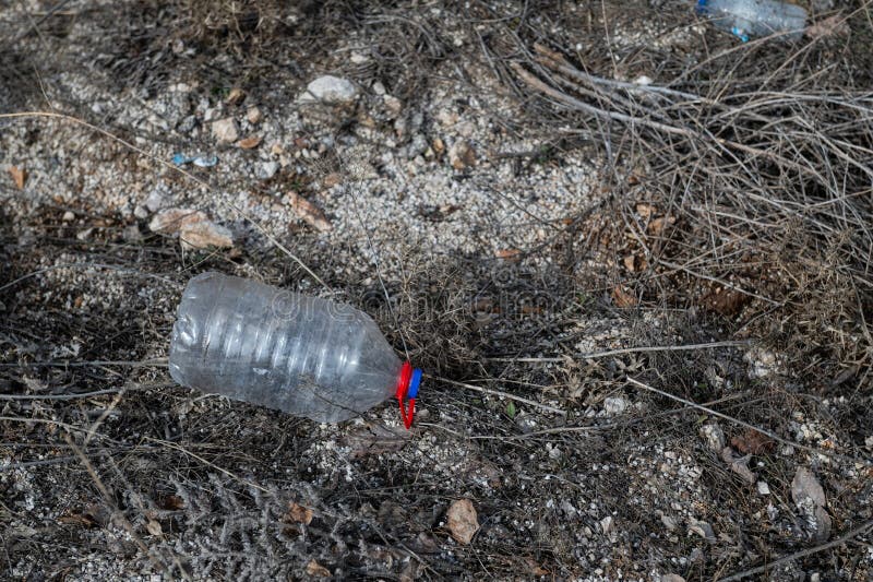 Plastic Water Bottle Thrown on the Side of the Road. Environmental ...