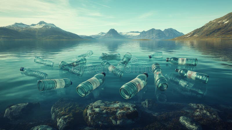 Plastic Water Bottles Floating in a Mountain Lake Stock Photo - Image ...