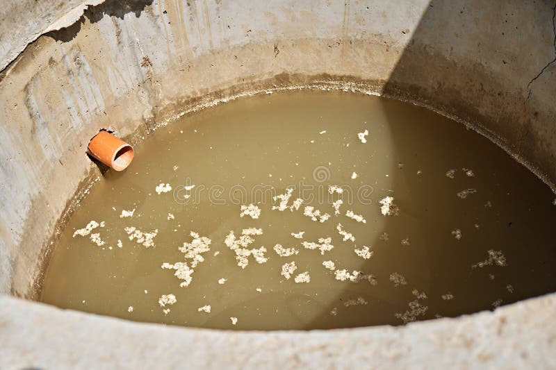 The Plastic Water Pipe Goes into the Cesspool. Private Sewage. Stock ...
