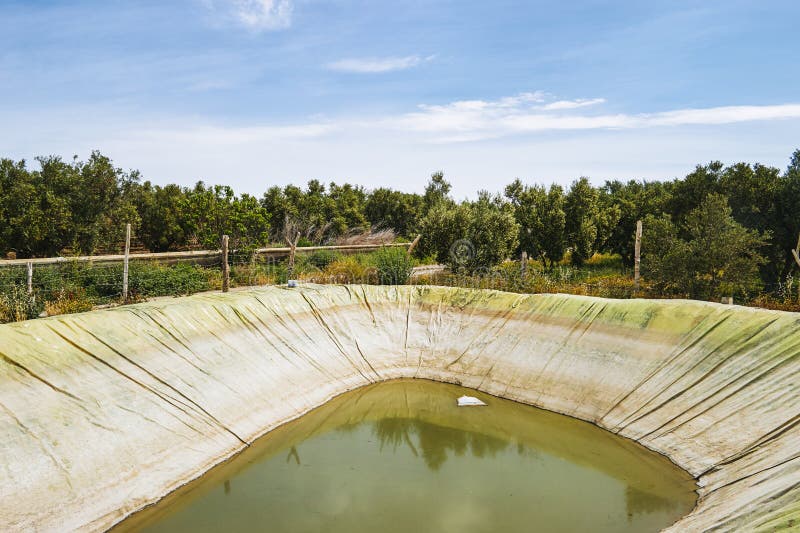 Plastic Water Retention Basin for Irrigation in Agriculture. Stock ...