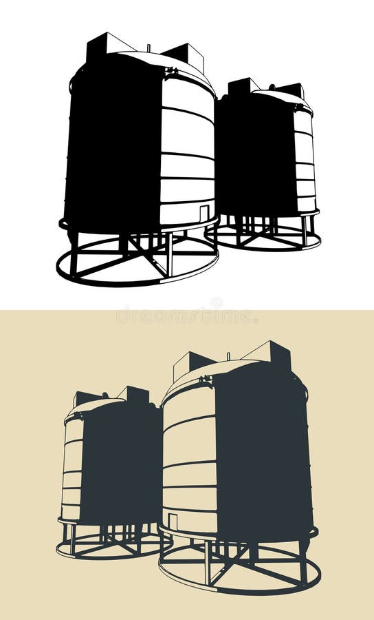 Plastic Water Tanks on Metal Basis Illustrations Stock Vector ...