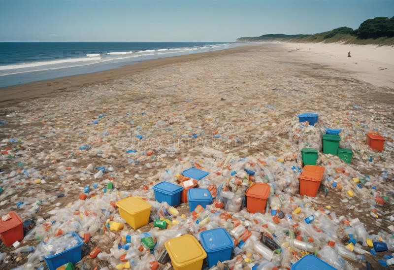 Plastic Wave on Shoreline Depicting Environmental Issue Stock ...