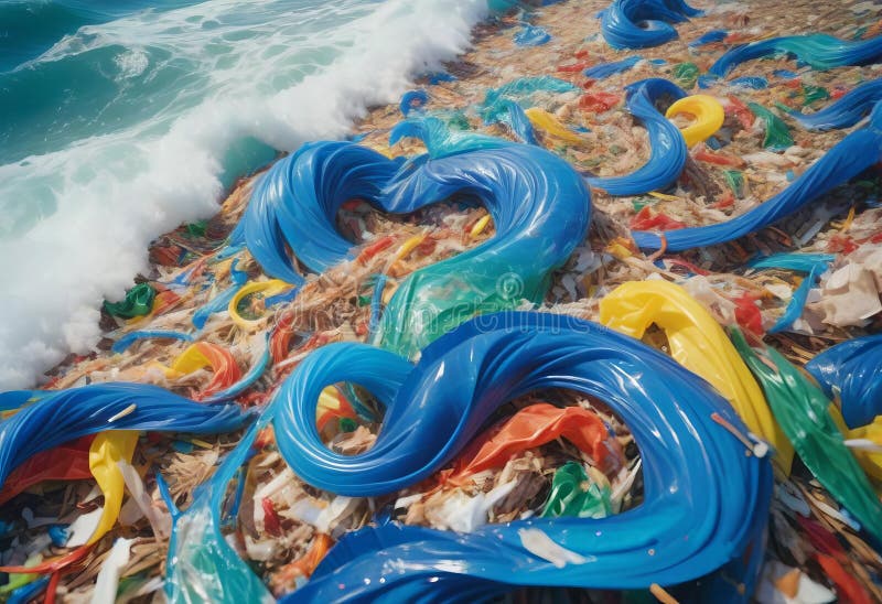 Plastic Wave on Shoreline Depicting Environmental Issue Stock ...