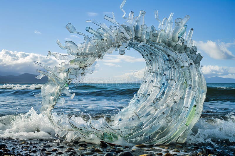 Plastic Wave on Shoreline Depicting Environmental Issue Stock ... Plastic Wave on Shoreline Depicting Environmental Issue Stock ...