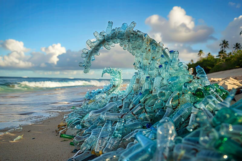 Plastic Wave on Shoreline Depicting Environmental Issue Stock ...