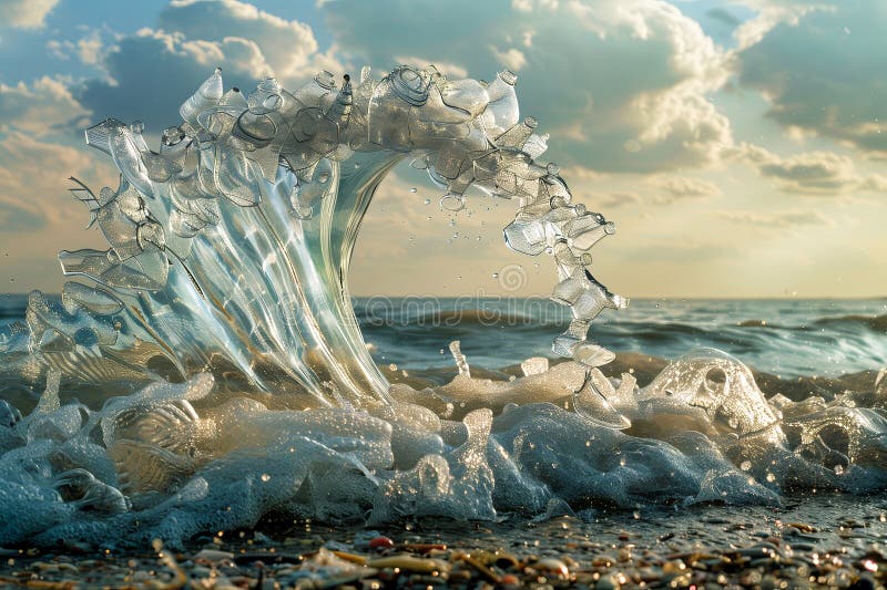 Plastic Wave on Shoreline Depicting Environmental Issue Stock ... Plastic Wave on Shoreline Depicting Environmental Issue Stock ...