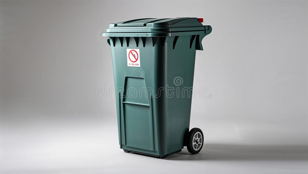 Plastic Wheeled Garbage Bin Closed with No Logo, Side Profile, Placed ...
