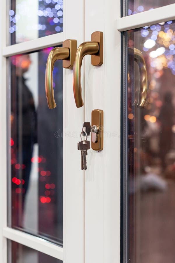 Plastic White Door with Lock and Key. Stock Image - Image of house ...