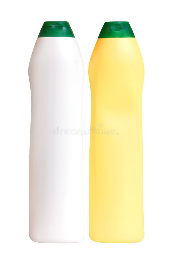 Plastic White and Yellow Bottles Stock Image - Image of label, chore ...