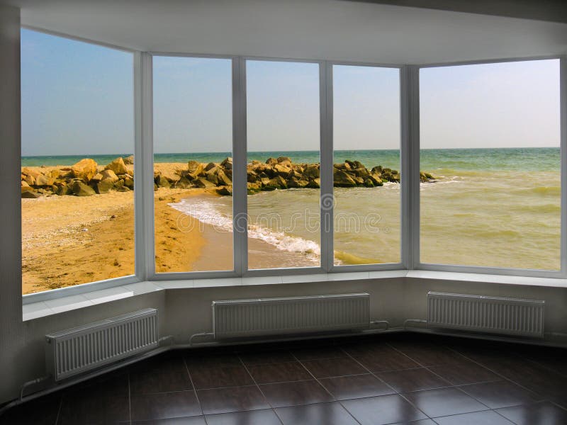 Plastic Window with Beautiful View of Marine Waves Stock Image - Image ...