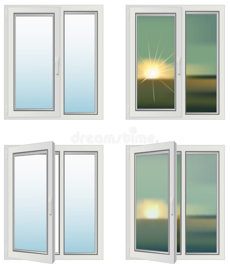 Window Open and Closed on White Background Stock Illustration ...