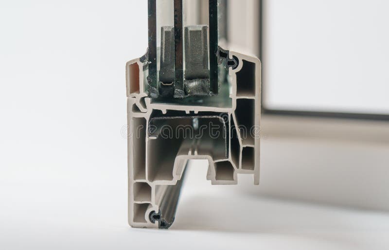 Plastic Window Profile. Windows Section with Triple Glazing Stock Photo ...