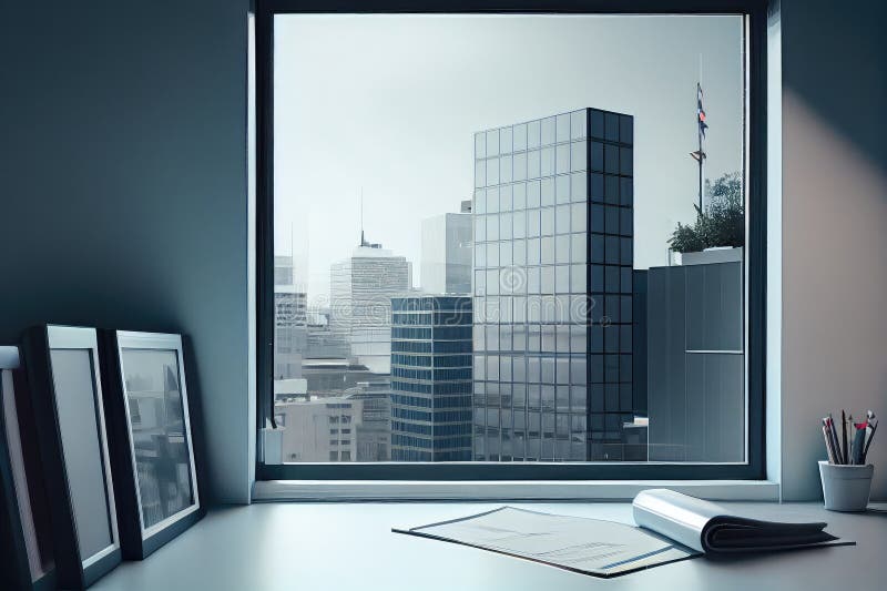 Plastic Window with View of Modern Office Environment Stock ...