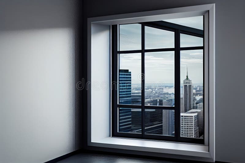 Plastic Window with View of Modern Office Environment Stock ...