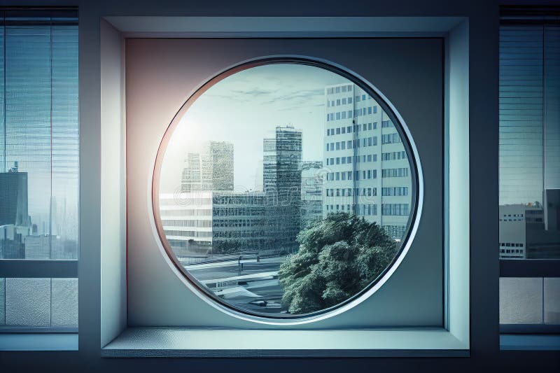 Plastic Window with View of Modern Office Environment Stock ...