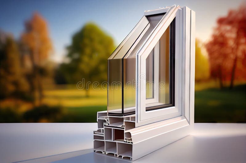 Plastic Windows Profile White Edge with Double Glazing on Blurred ...