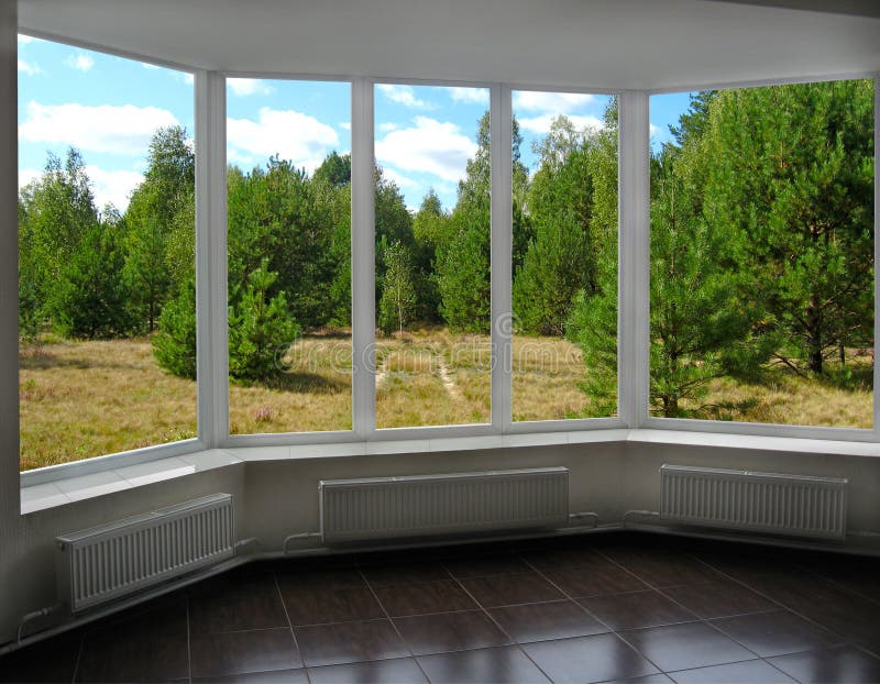 Plastic Windows with View of Pine Forest Stock Image - Image of design ...