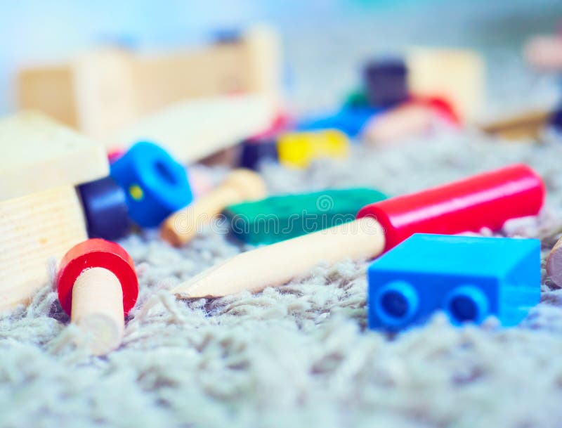 Plastic and Wooden Elements Blocks for the Designer. Stock Image ...