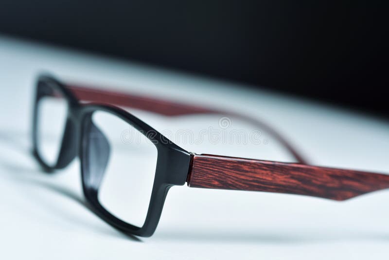 Plastic and Wooden Rimmed Eyeglasses Stock Photo - Image of bifocal ...