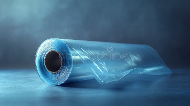 Plastic Wrap Roll on a Reflective Surface, Suitable for Packaging ...