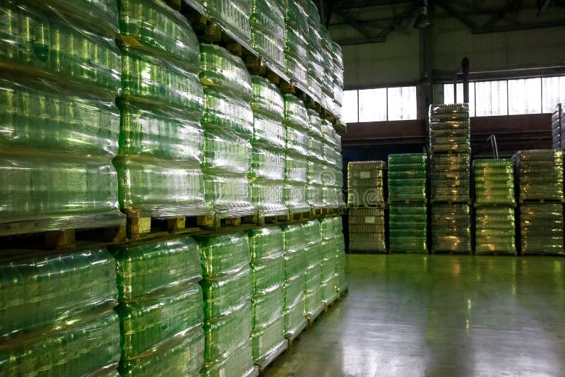Plastic Wrapped Bottles in Factory Warehouse Stock Photo - Image of ...