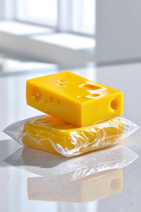 Plastic-wrapped Cheese Slice Sits Half Open on Seamless White Surface ...