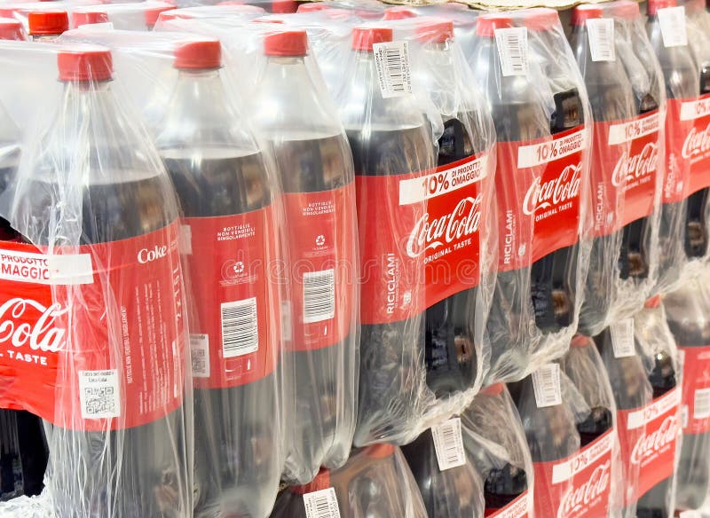 Plastic-wrapped Cola Bottles in Bulk at Supermarket Display Editorial ...