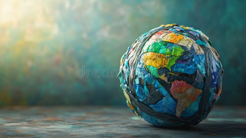 Plastic-Wrapped Earth Globe Representing Pollution Stock Illustration ...