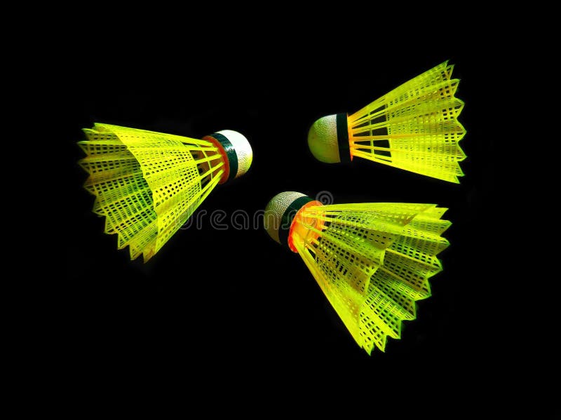 Plastic Yellow Colored Shuttlecocks Isolated in Black Background Stock ...