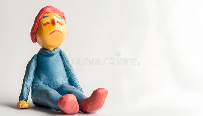 Plasticine Figure of Crying Human on White Background. Space for Text ...