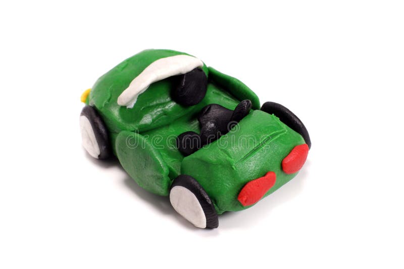 Plasticine Green Passenger Car Cabriolet Car Isolated on White Stock ...