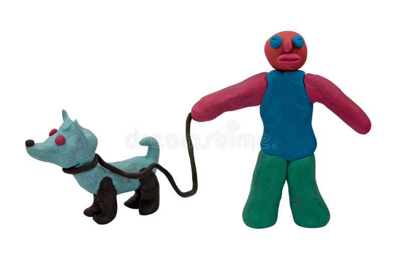 Plasticine man with a dog stock photo. Image of isolated - 17891976