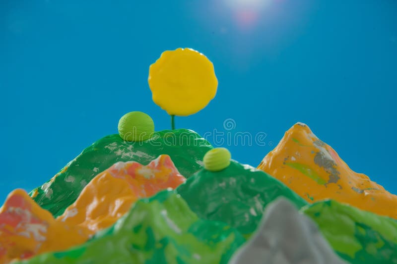 Plasticine Mountain Landscape with a Plasticine Sun Stock Image - Image ...