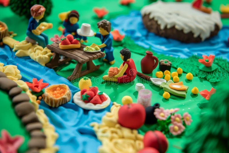 Plasticine Picnic Scene with Figures and Food Items Stock Photo - Image ...