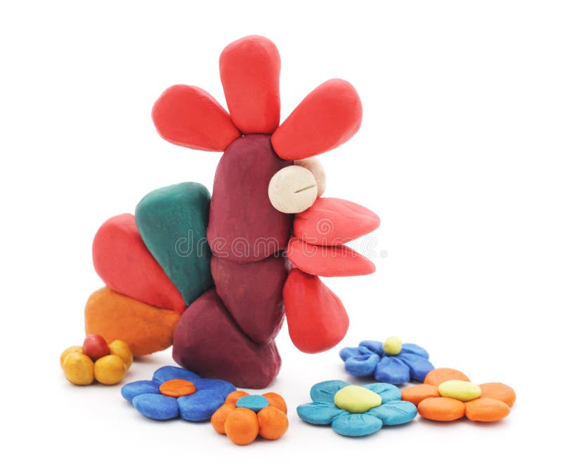 Plasticine Rooster and Flowers. Stock Image - Image of petal, bird ...