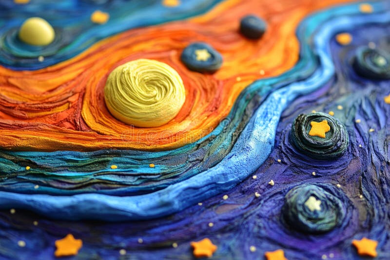 Plasticine Starry Night with Moon and Stars Depicting Cosmic Dreamscape ...