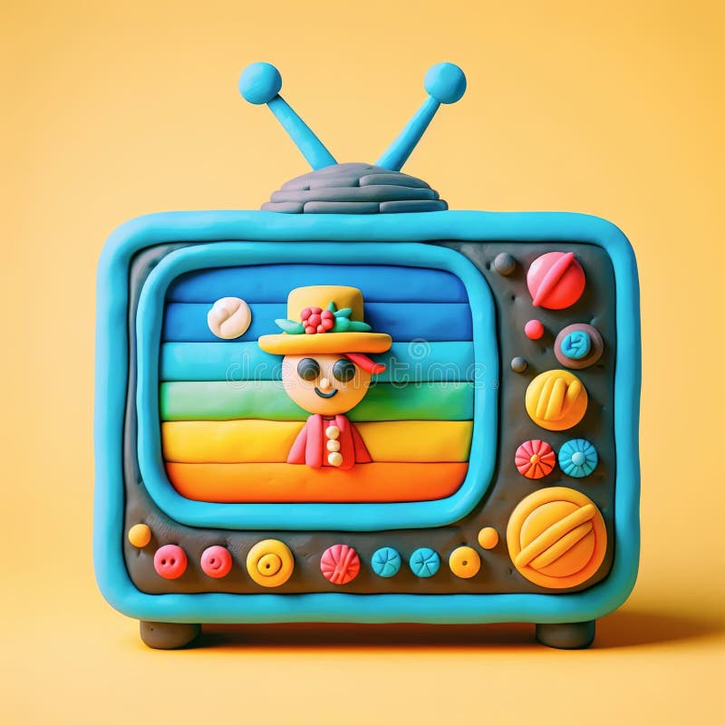 A Plasticine TV Set with a Puppet Character on the Screen Stock ...