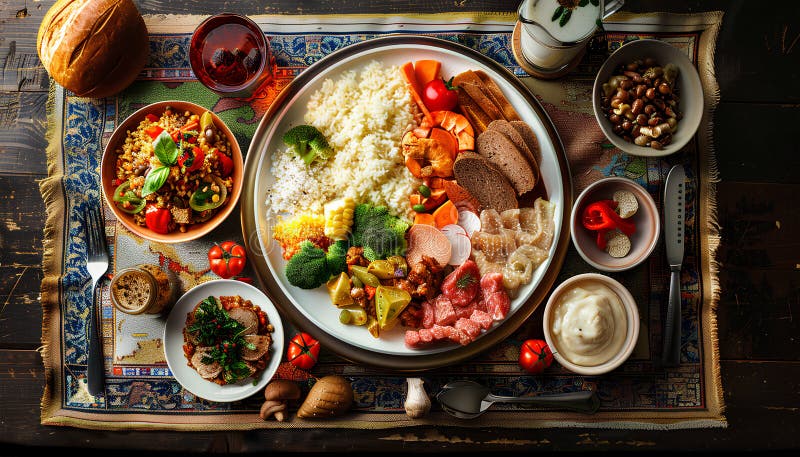 Plate with All the Food in the World Stock Illustration - Illustration ...