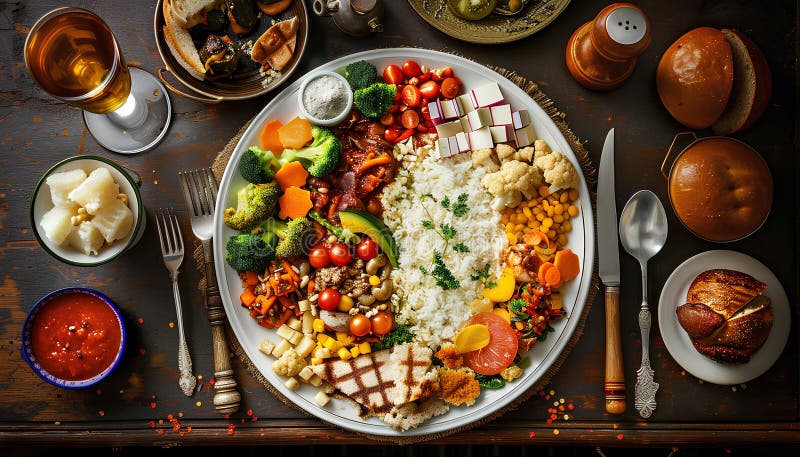 Plate with All the Food in the World Stock Illustration - Illustration ...