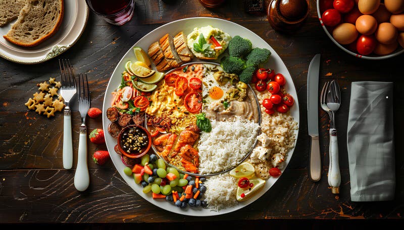 Plate with All the Food in the World Stock Illustration - Illustration ...