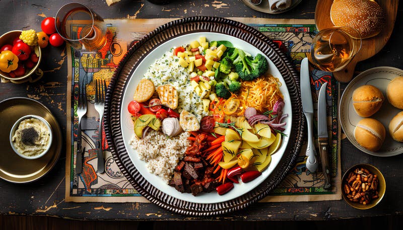 Plate with All the Food in the World Stock Illustration - Illustration ...