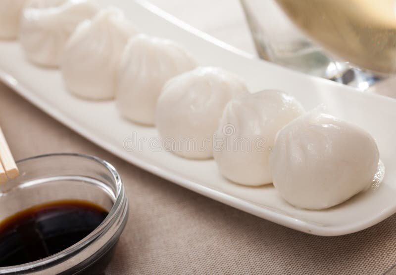 Plate of Appetizing Steamed Dim Sum Stock Image - Image of garnish ...