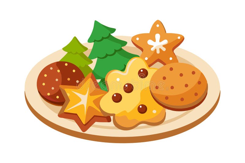 Plate of Assorted Christmas Cookies Stock Illustration - Illustration ...