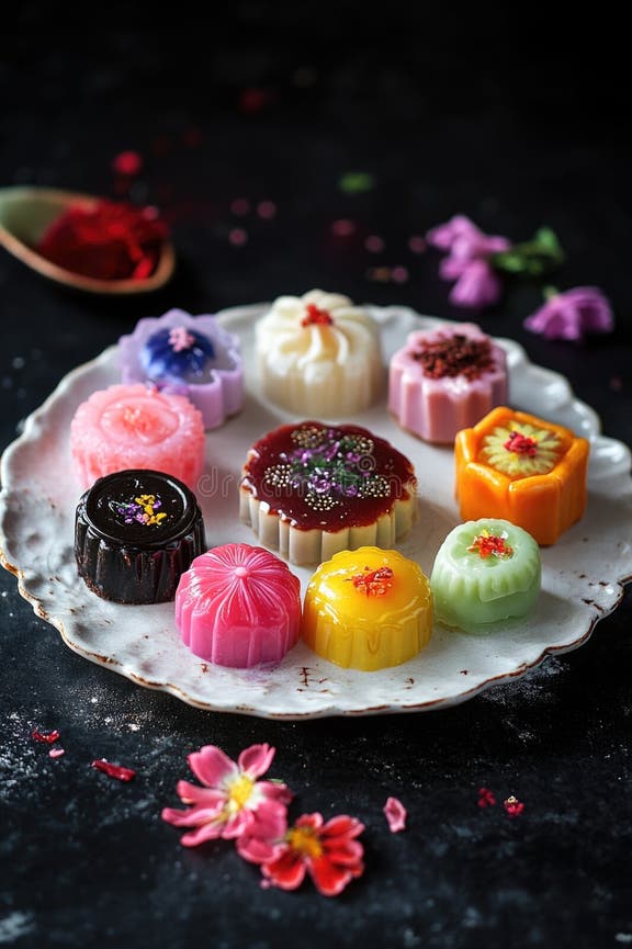 Plate of Assorted Colored Candies with a Spoon on the Left Side Stock ...